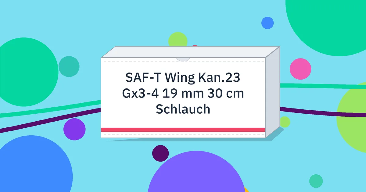 Symbolbild: Packung mit der Aufschrift SAF-T Wing Kan.23 Gx3-4 19 mm 30 cm Schlauch (PZN 07734780) – Verfügbarkeit und Bezug in Apotheken in Frankfurt am Main