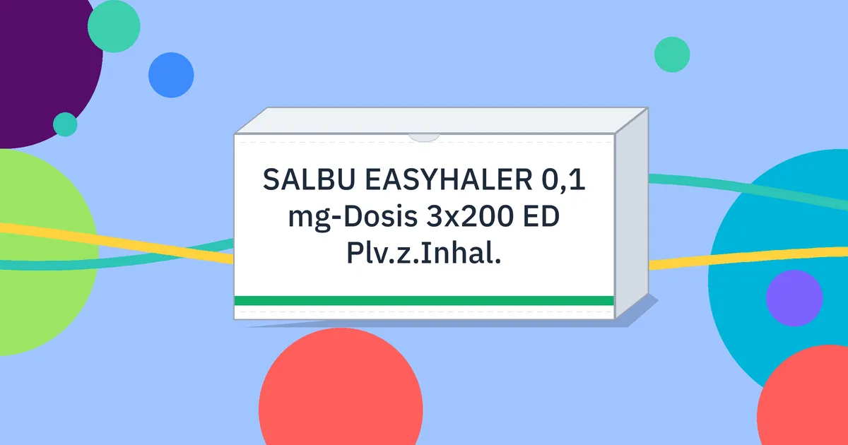 Symbolbild: Packung mit der Aufschrift SALBU EASYHALER 0,1 mg-Dosis 3x200 ED Plv.z.Inhal. (PZN 09923628) – Verfügbarkeit und Bezug in Apotheken in Frankfurt am Main