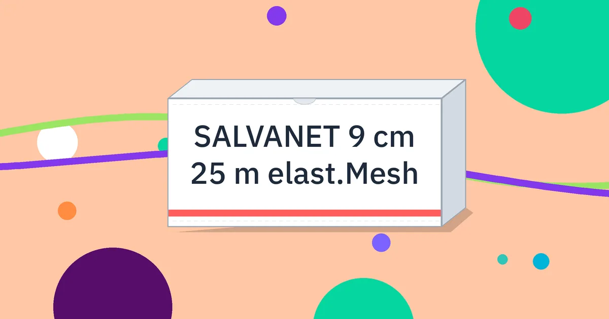 Symbolbild: Packung mit der Aufschrift SALVANET 9 cm 25 m elast.Mesh (PZN 15735635) – Verfügbarkeit und Bezug in Apotheken in Frankfurt am Main