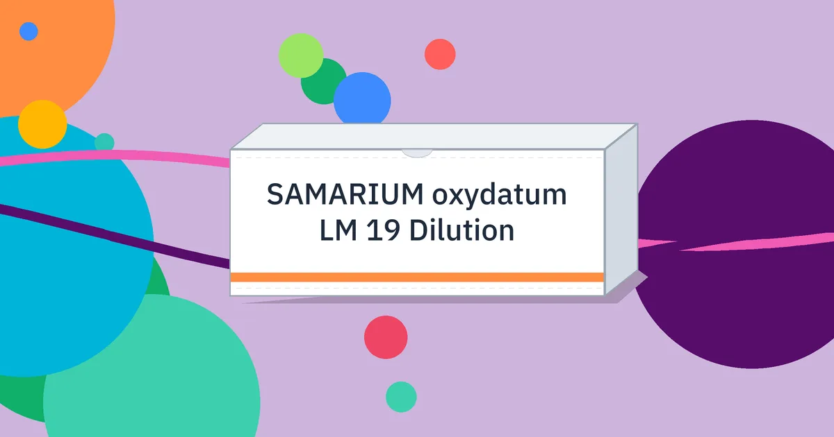 Symbolbild: Packung mit der Aufschrift SAMARIUM oxydatum LM 19 Dilution (PZN 13682751) – Verfügbarkeit und Bezug in Apotheken in Frankfurt am Main