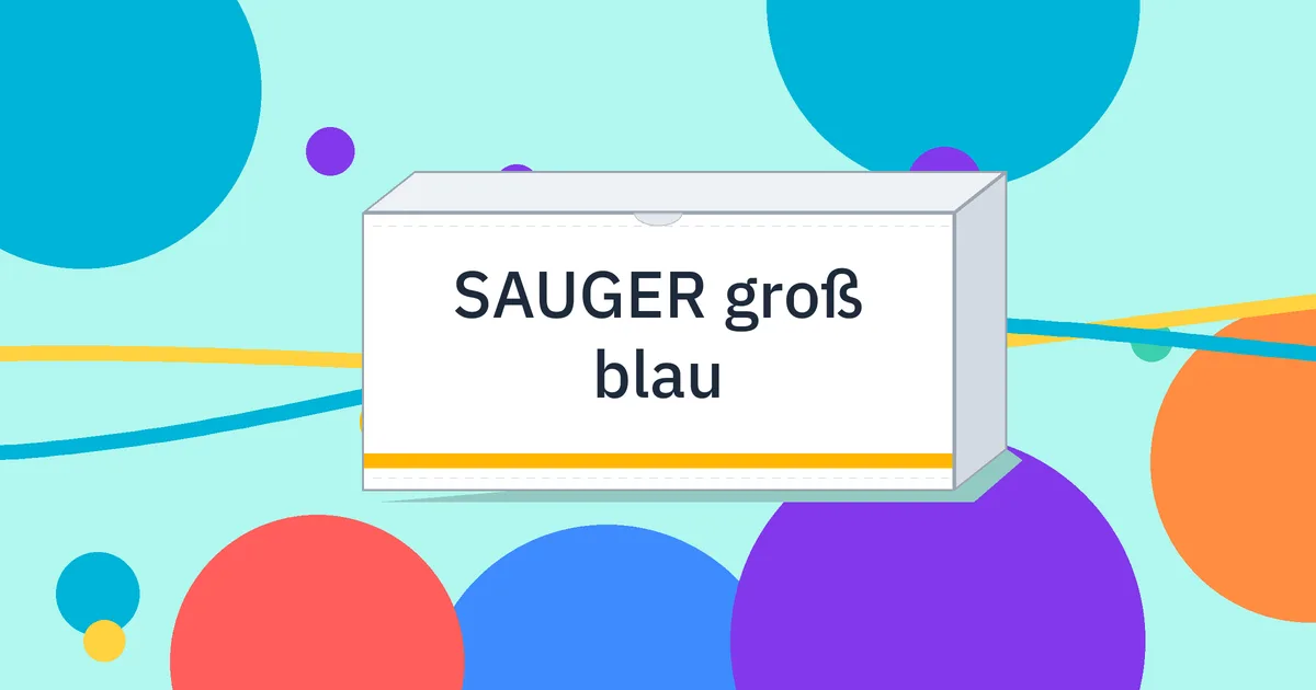 Symbolbild: Packung mit der Aufschrift SAUGER groß blau (PZN 04849608) – Verfügbarkeit und Bezug in Apotheken in Frankfurt am Main