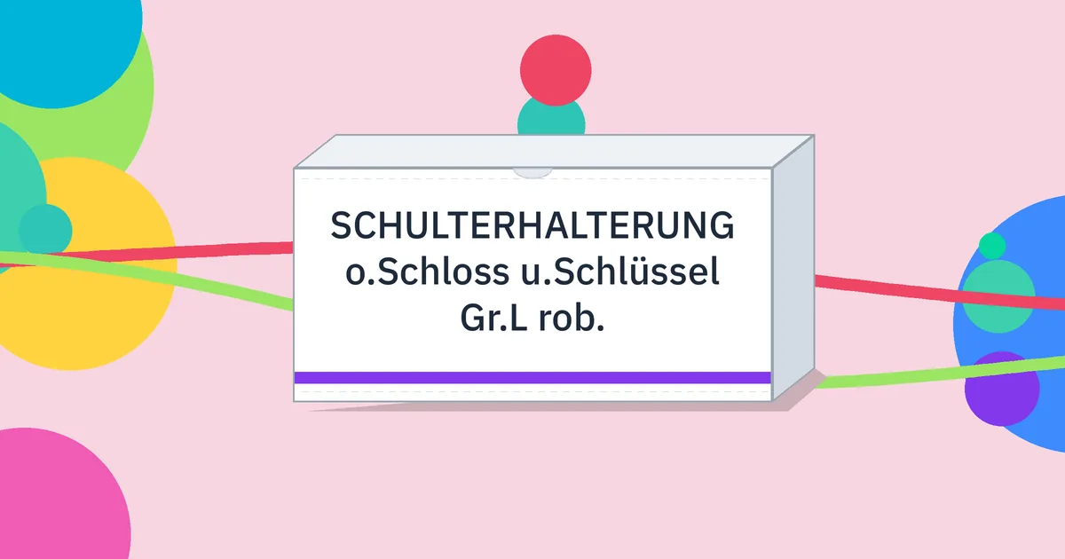 Symbolbild: Packung mit der Aufschrift SCHULTERHALTERUNG o.Schloss u.Schlüssel Gr.L rob. (PZN 14298227) – Verfügbarkeit und Bezug in Apotheken in Frankfurt am Main