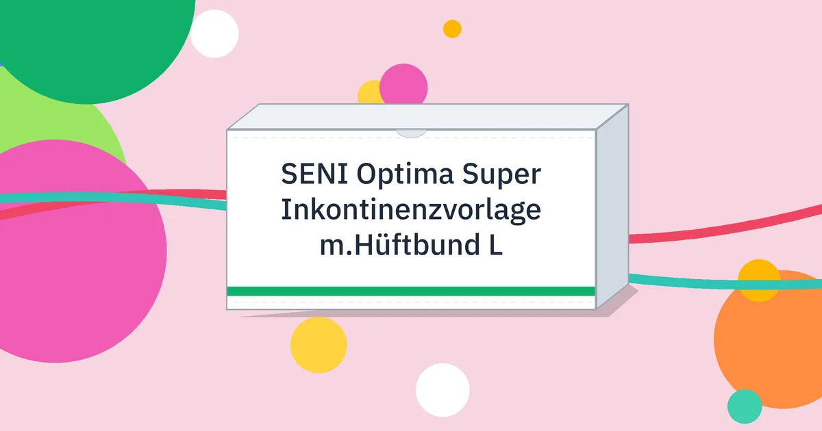 Symbolbild: Packung mit der Aufschrift SENI Optima Super Inkontinenzvorlage m.Hüftbund L (PZN 14300007) – Verfügbarkeit und Bezug in Apotheken in Frankfurt am Main