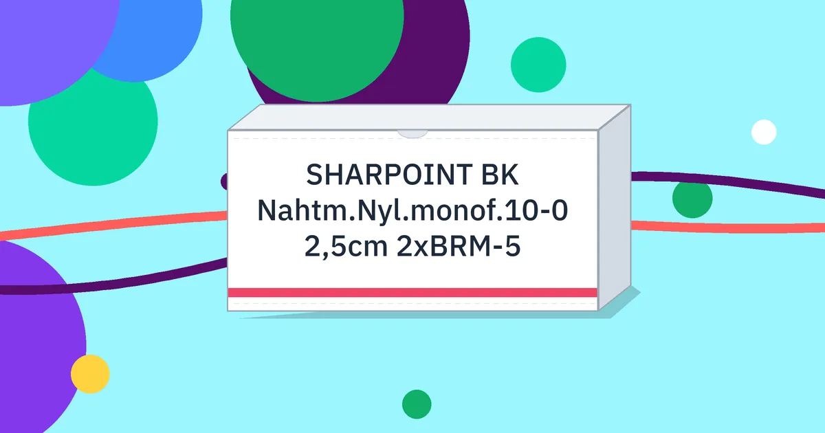 Symbolbild: Packung mit der Aufschrift SHARPOINT BK Nahtm.Nyl.monof.10-0 2,5cm 2xBRM-5 (PZN 17983751) – Verfügbarkeit und Bezug in Apotheken in Frankfurt am Main