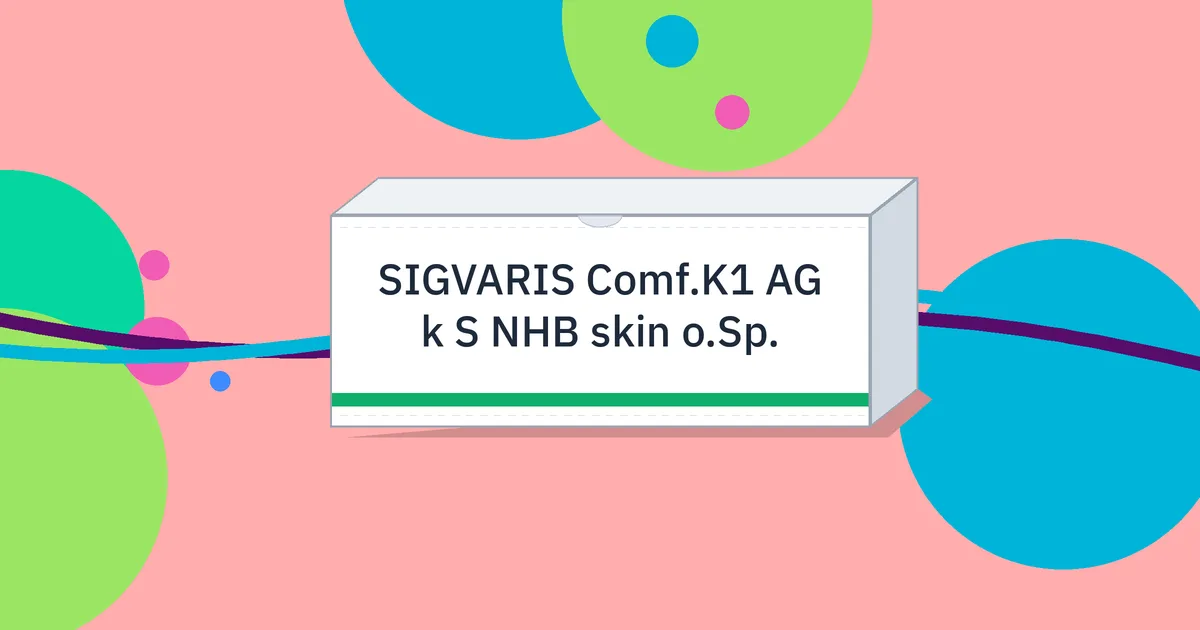 Symbolbild: Packung mit der Aufschrift SIGVARIS Comf.K1 AG k S NHB skin o.Sp. (PZN 17097771) – Verfügbarkeit und Bezug in Apotheken in Frankfurt am Main
