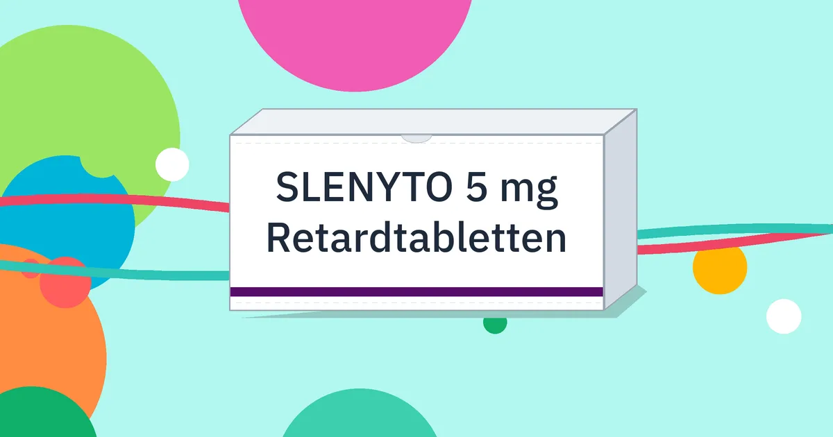 Symbolbild: Packung mit der Aufschrift SLENYTO 5 mg Retardtabletten (PZN 14446024) – Verfügbarkeit und Bezug in Apotheken in Frankfurt am Main