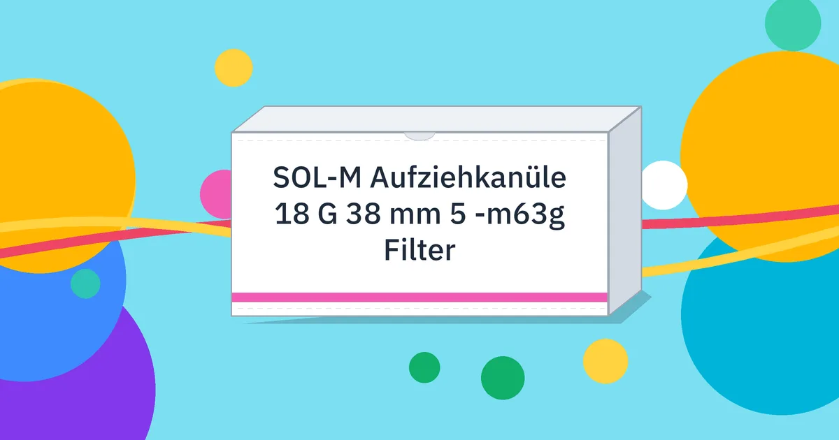 Symbolbild: Packung mit der Aufschrift SOL-M Aufziehkanüle 18 G 38 mm 5 -m63g Filter (PZN 17231175) – Verfügbarkeit und Bezug in Apotheken in Frankfurt am Main