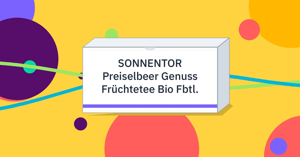 Symbolbild: Packung mit der Aufschrift SONNENTOR Preiselbeer Genuss Früchtetee Bio Fbtl. (PZN 18902393) – Verfügbarkeit und Bezug in Apotheken in Frankfurt am Main