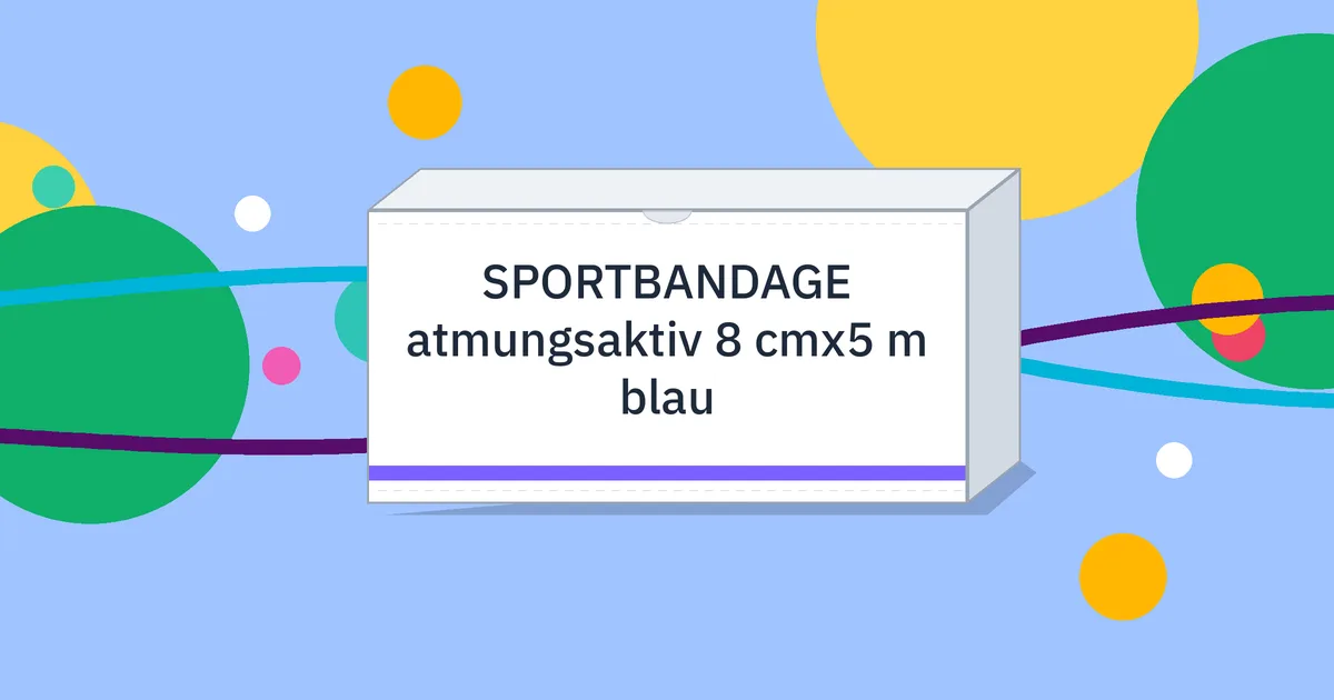 Symbolbild: Packung mit der Aufschrift SPORTBANDAGE atmungsaktiv 8 cmx5 m blau (PZN 10404721) – Verfügbarkeit und Bezug in Apotheken in Frankfurt am Main