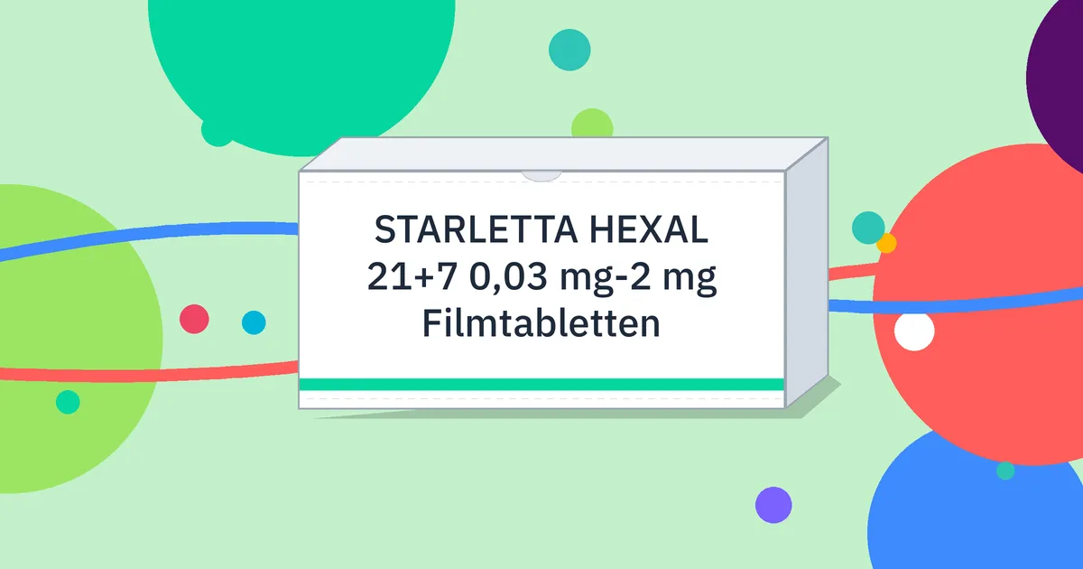 Symbolbild: Packung mit der Aufschrift STARLETTA HEXAL 21+7 0,03 mg-2 mg Filmtabletten (PZN 13569463) – Verfügbarkeit und Bezug in Apotheken in Frankfurt am Main