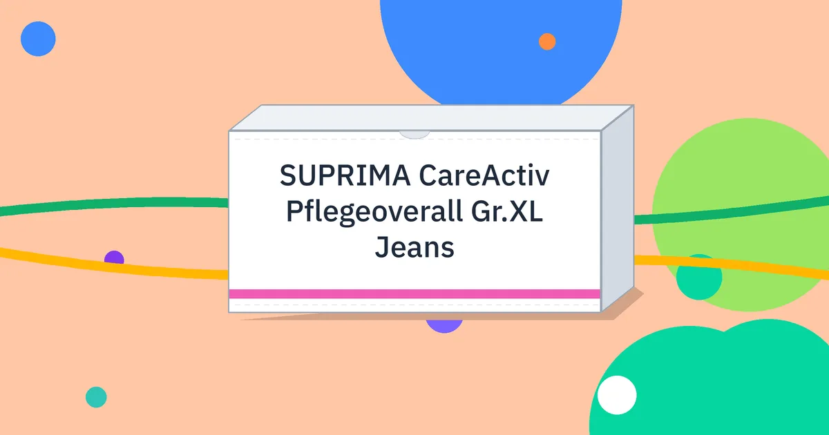 Symbolbild: Packung mit der Aufschrift SUPRIMA CareActiv Pflegeoverall Gr.XL Jeans (PZN 08628637) – Verfügbarkeit und Bezug in Apotheken in Frankfurt am Main