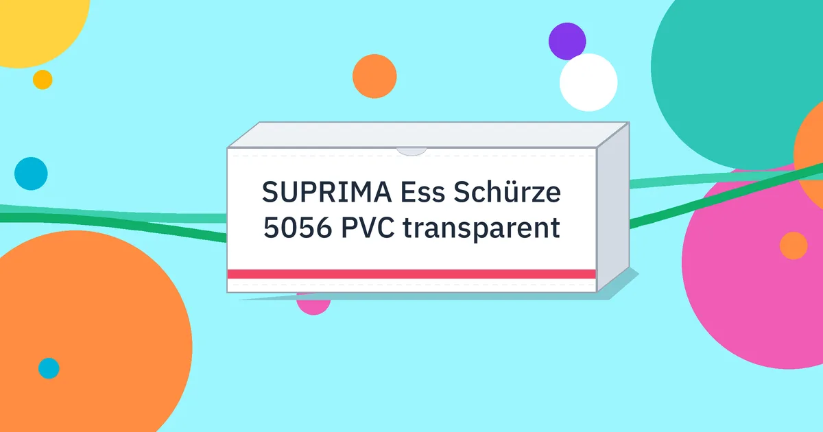 Symbolbild: Packung mit der Aufschrift SUPRIMA Ess Schürze 5056 PVC transparent (PZN 01635597) – Verfügbarkeit und Bezug in Apotheken in Frankfurt am Main