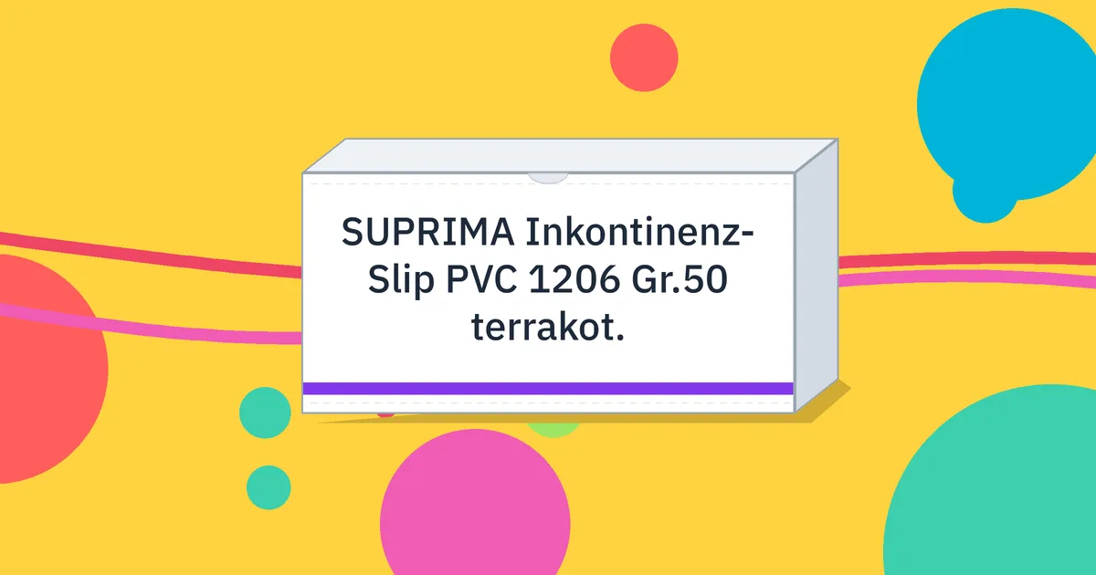 Symbolbild: Packung mit der Aufschrift SUPRIMA Inkontinenz-Slip PVC 1206 Gr.50 terrakot. (PZN 00417556) – Verfügbarkeit und Bezug in Apotheken in Frankfurt am Main