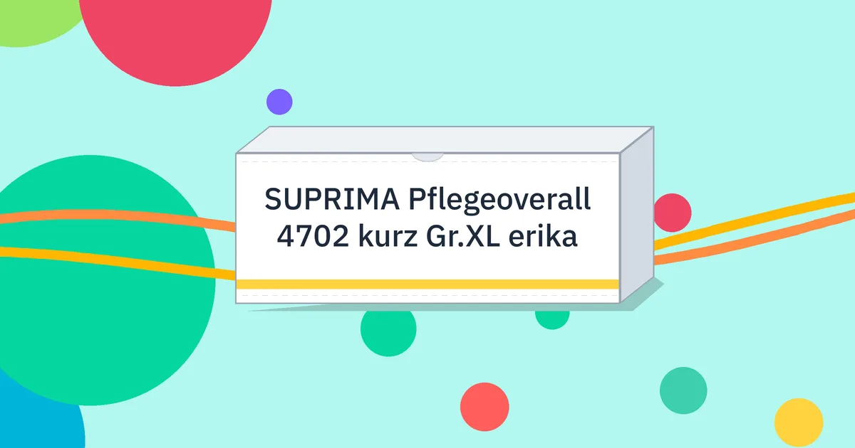Symbolbild: Packung mit der Aufschrift SUPRIMA Pflegeoverall 4702 kurz Gr.XL erika (PZN 09376824) – Verfügbarkeit und Bezug in Apotheken in Frankfurt am Main