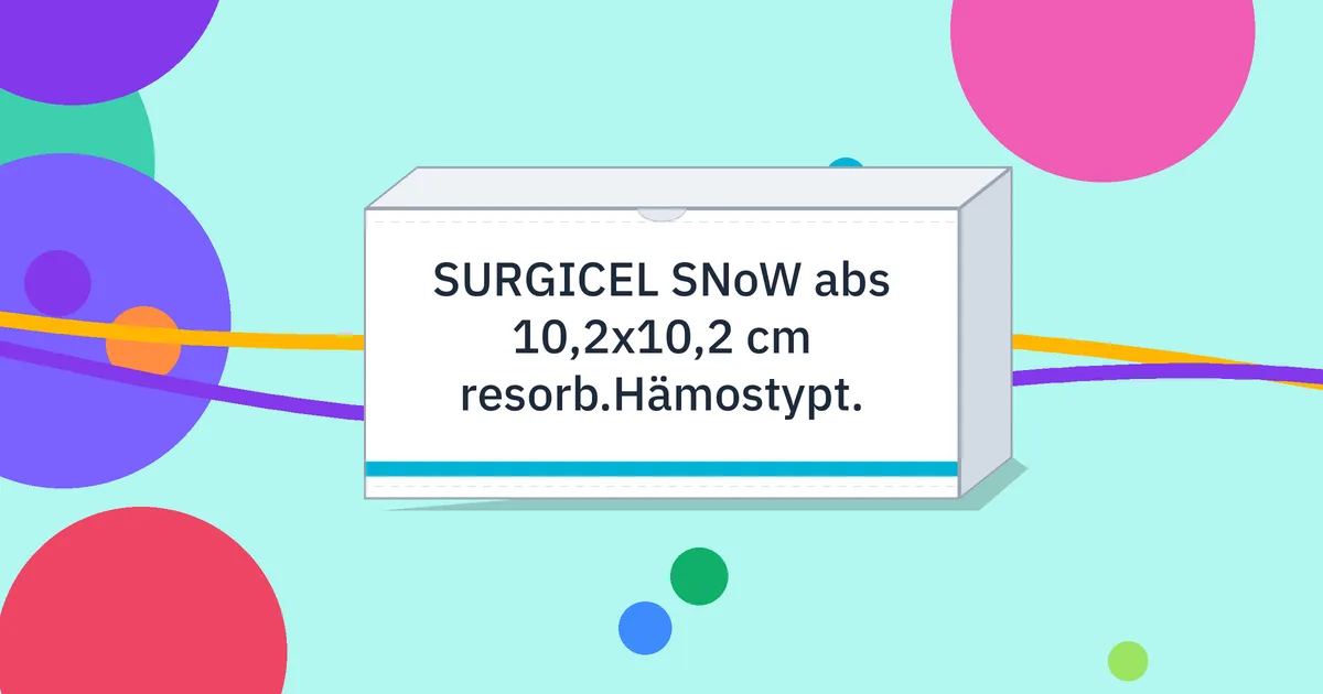 Symbolbild: Packung mit der Aufschrift SURGICEL SNoW abs 10,2x10,2 cm resorb.Hämostypt. (PZN 18799050) – Verfügbarkeit und Bezug in Apotheken in Frankfurt am Main