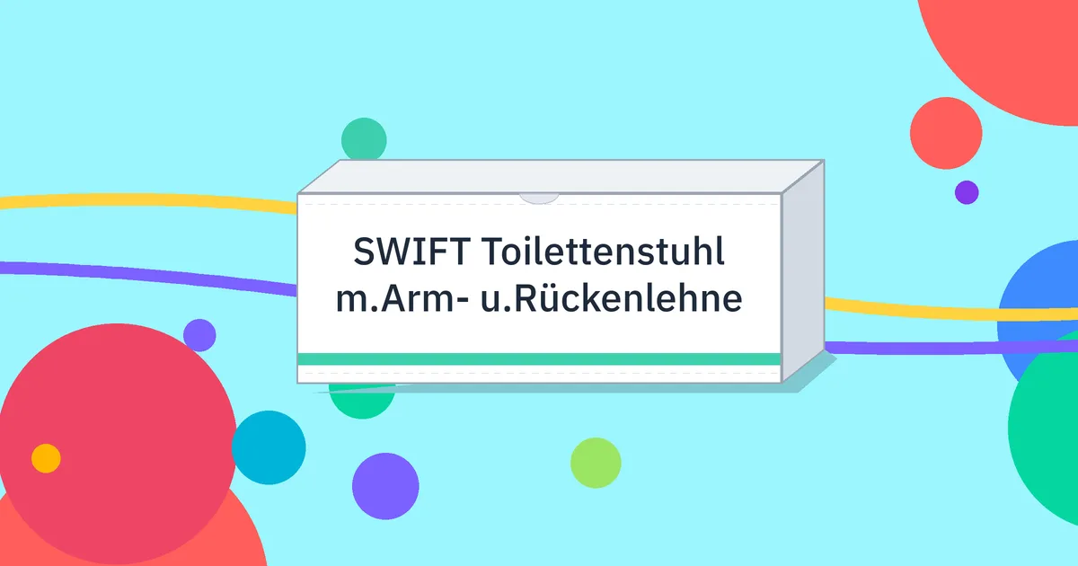 Symbolbild: Packung mit der Aufschrift SWIFT Toilettenstuhl m.Arm- u.Rückenlehne (PZN 07743715) – Verfügbarkeit und Bezug in Apotheken in Frankfurt am Main