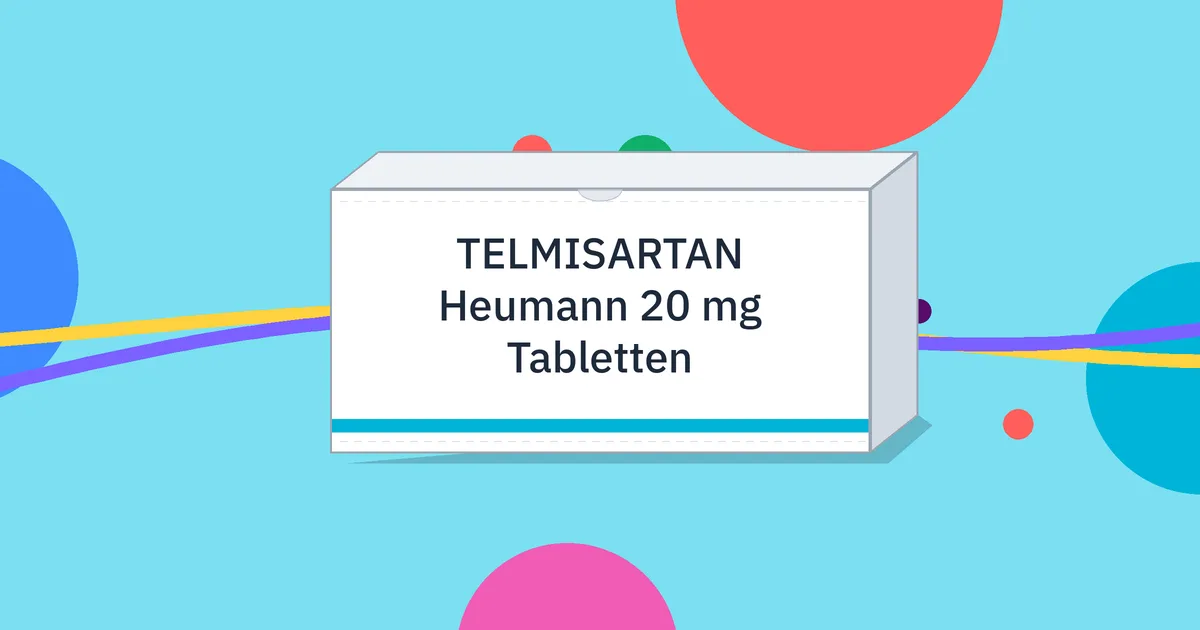 Symbolbild: Packung mit der Aufschrift TELMISARTAN Heumann 20 mg Tabletten (PZN 15864717) – Verfügbarkeit und Bezug in Apotheken in Frankfurt am Main