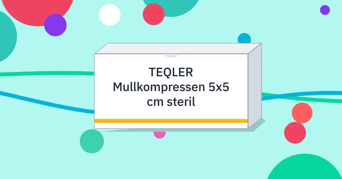 Symbolbild: Packung mit der Aufschrift TEQLER Mullkompressen 5x5 cm steril (PZN 17527533) – Verfügbarkeit und Bezug in Apotheken in Frankfurt am Main