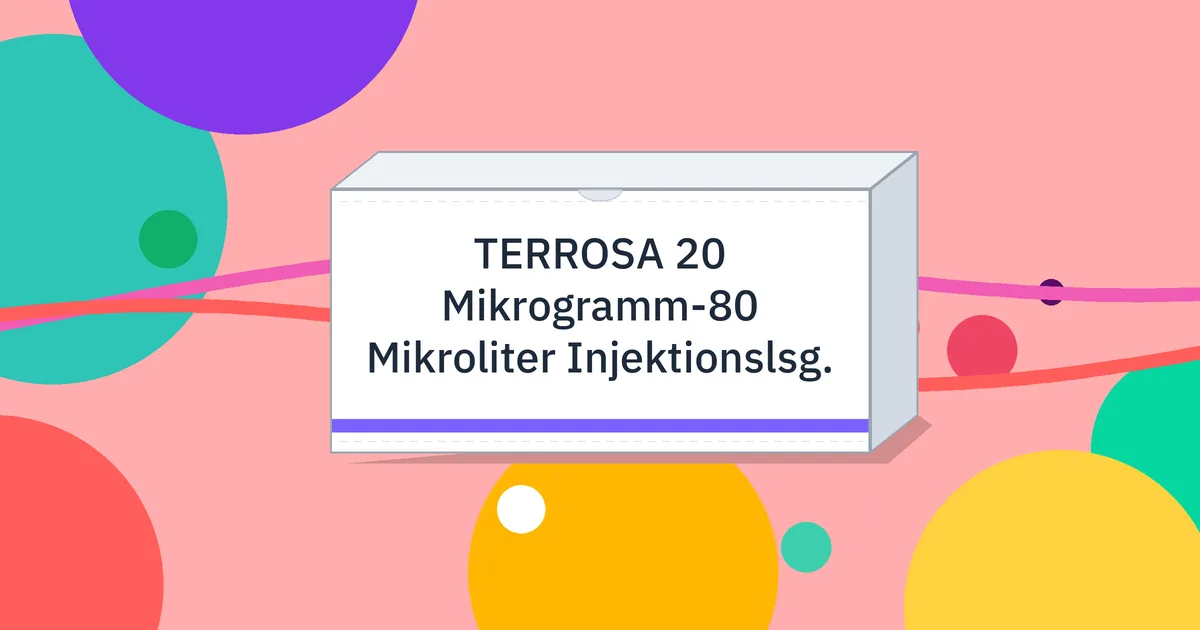 Symbolbild: Packung mit der Aufschrift TERROSA 20 Mikrogramm-80 Mikroliter Injektionslsg. (PZN 18766487) – Verfügbarkeit und Bezug in Apotheken in Frankfurt am Main