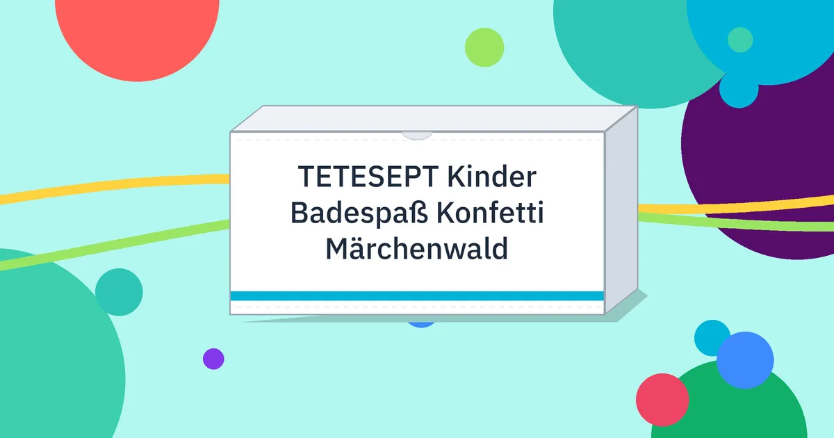 Symbolbild: Packung mit der Aufschrift TETESEPT Kinder Badespaß Konfetti Märchenwald (PZN 16863772) – Verfügbarkeit und Bezug in Apotheken in Frankfurt am Main