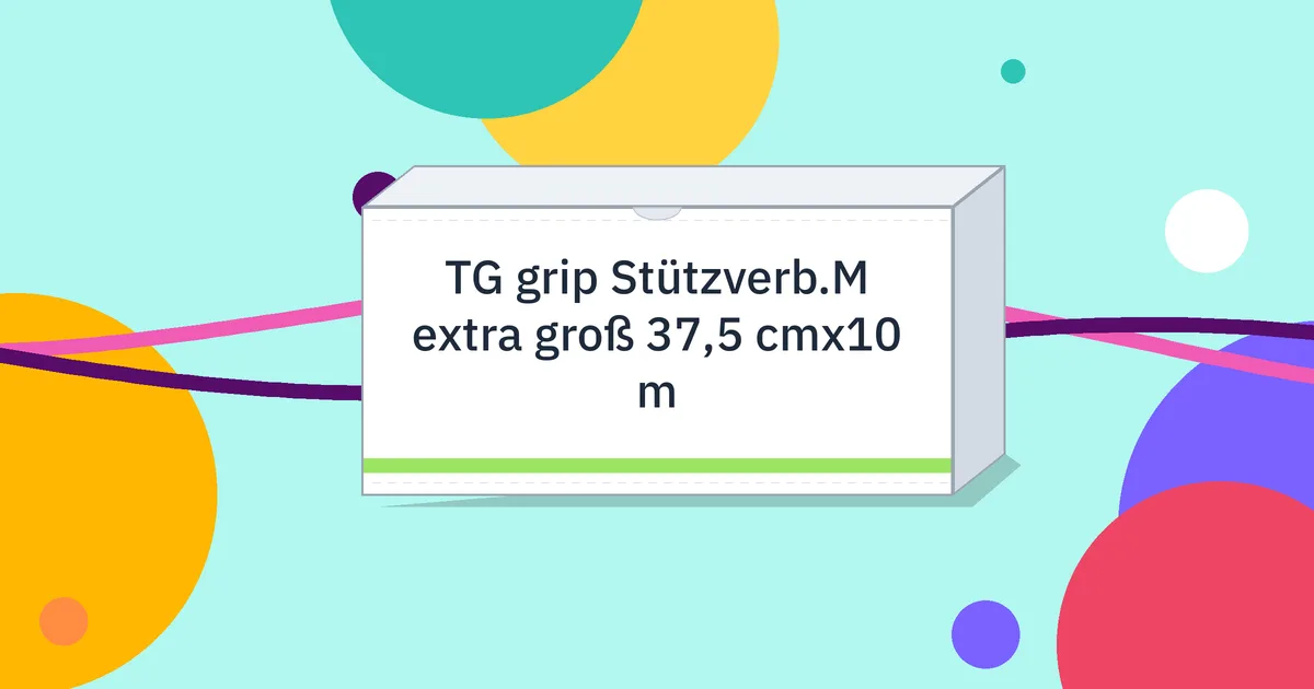 Symbolbild: Packung mit der Aufschrift TG grip Stützverb.M extra groß 37,5 cmx10 m (PZN 12775108) – Verfügbarkeit und Bezug in Apotheken in Frankfurt am Main