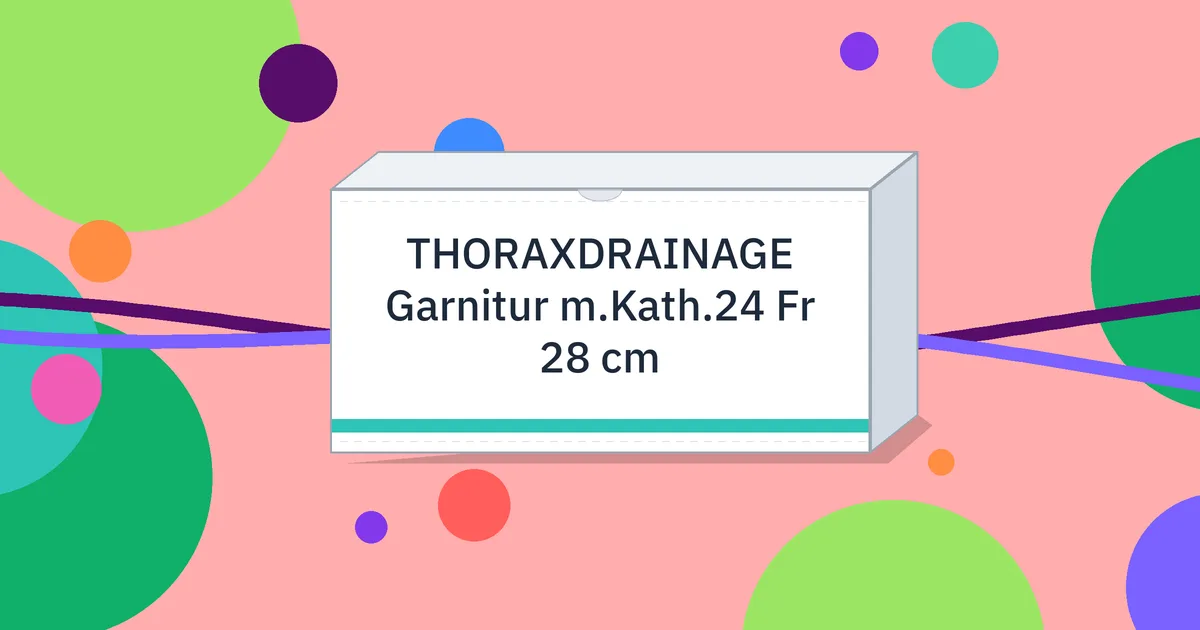 Symbolbild: Packung mit der Aufschrift THORAXDRAINAGE Garnitur m.Kath.24 Fr 28 cm (PZN 10178696) – Verfügbarkeit und Bezug in Apotheken in Frankfurt am Main