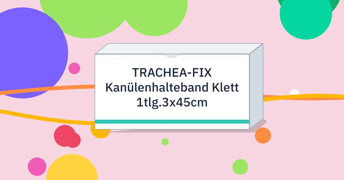 Symbolbild: Packung mit der Aufschrift TRACHEA-FIX Kanülenhalteband Klett 1tlg.3x45cm (PZN 19117360) – Verfügbarkeit und Bezug in Apotheken in Frankfurt am Main