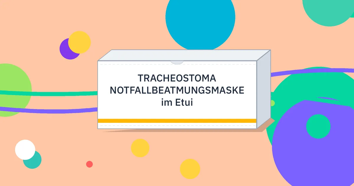 Symbolbild: Packung mit der Aufschrift TRACHEOSTOMA NOTFALLBEATMUNGSMASKE im Etui (PZN 00886038) – Verfügbarkeit und Bezug in Apotheken in Frankfurt am Main