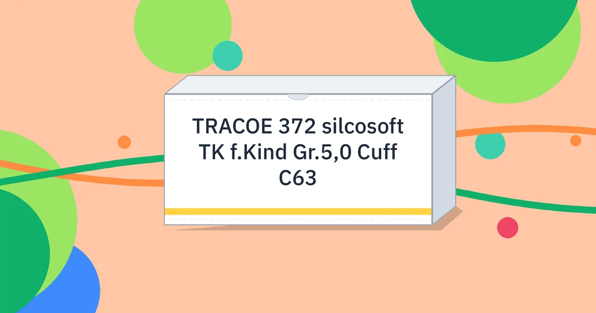 Symbolbild: Packung mit der Aufschrift TRACOE 372 silcosoft TK f.Kind Gr.5,0 Cuff C63 (PZN 14316563) – Verfügbarkeit und Bezug in Apotheken in Frankfurt am Main