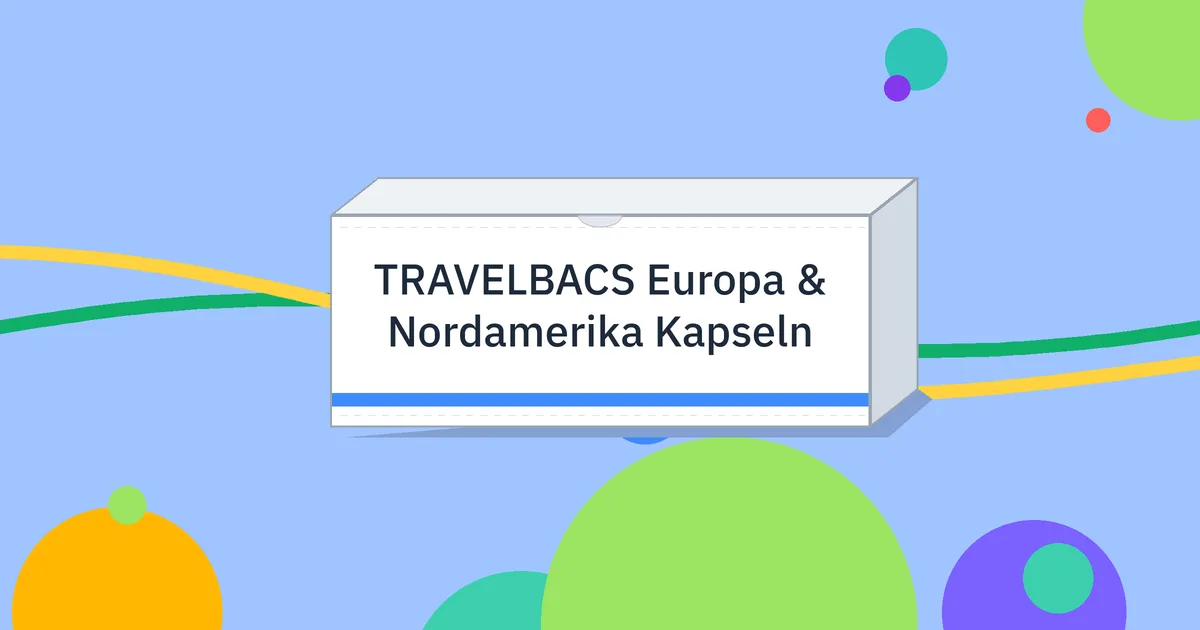 Symbolbild: Packung mit der Aufschrift TRAVELBACS Europa & Nordamerika Kapseln (PZN 15629264) – Verfügbarkeit und Bezug in Apotheken in Frankfurt am Main