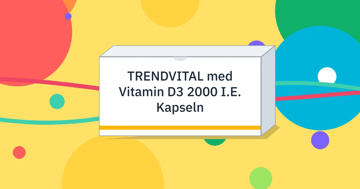 Symbolbild: Packung mit der Aufschrift TRENDVITAL med Vitamin D3 2000 I.E. Kapseln (PZN 13348590) – Verfügbarkeit und Bezug in Apotheken in Frankfurt am Main
