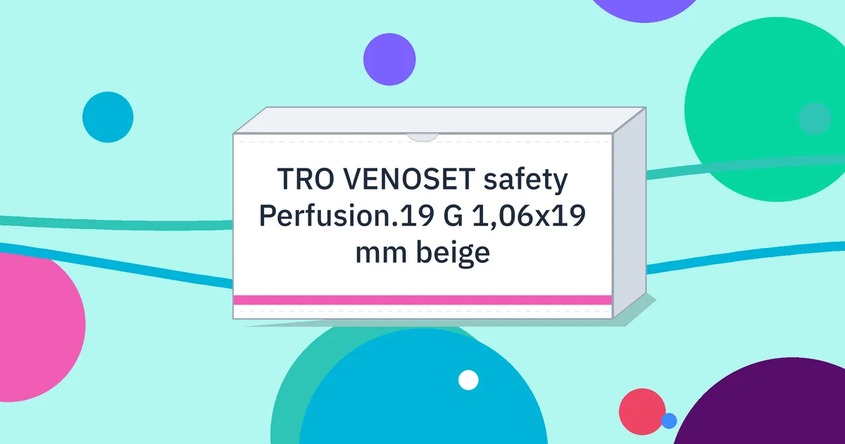 Symbolbild: Packung mit der Aufschrift TRO VENOSET safety Perfusion.19 G 1,06x19 mm beige (PZN 12378264) – Verfügbarkeit und Bezug in Apotheken in Frankfurt am Main