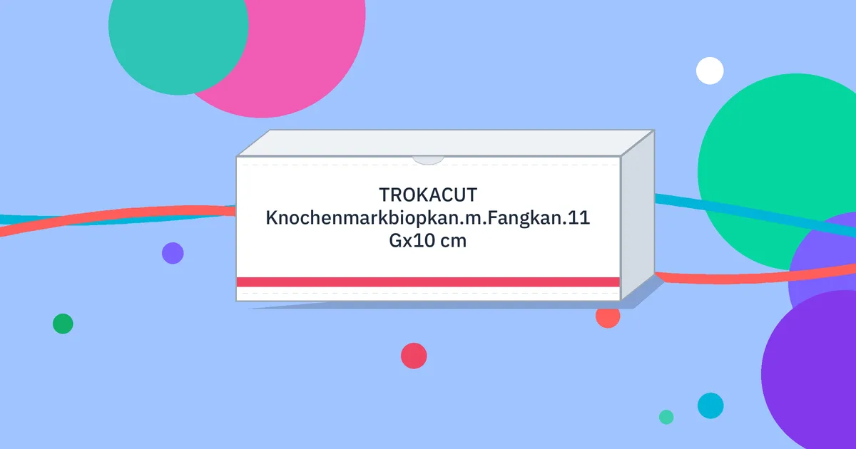 Symbolbild: Packung mit der Aufschrift TROKACUT Knochenmarkbiopkan.m.Fangkan.11 Gx10 cm (PZN 03935694) – Verfügbarkeit und Bezug in Apotheken in Frankfurt am Main