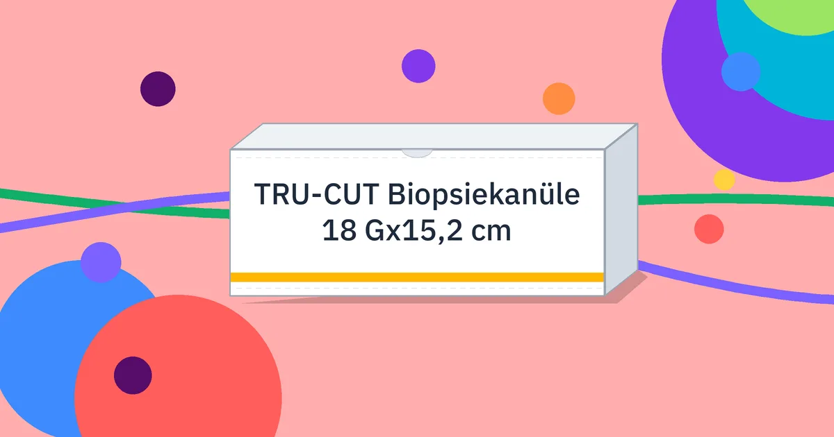 Symbolbild: Packung mit der Aufschrift TRU-CUT Biopsiekanüle 18 Gx15,2 cm (PZN 00284807) – Verfügbarkeit und Bezug in Apotheken in Frankfurt am Main