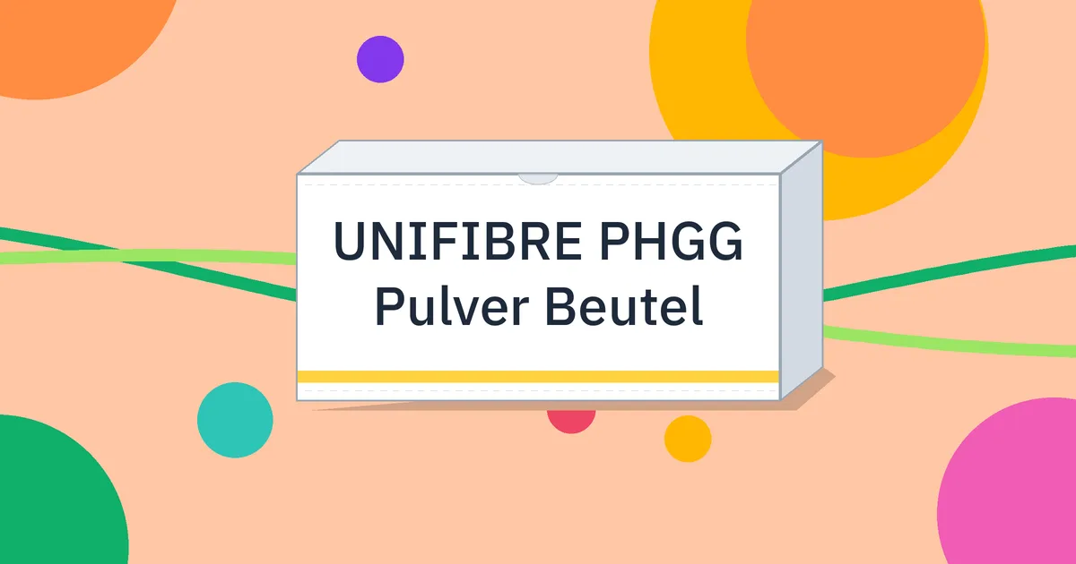 Symbolbild: Packung mit der Aufschrift UNIFIBRE PHGG Pulver Beutel (PZN 18900425) – Verfügbarkeit und Bezug in Apotheken in Frankfurt am Main