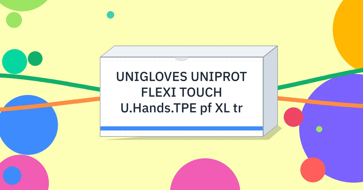 Symbolbild: Packung mit der Aufschrift UNIGLOVES UNIPROT FLEXI TOUCH U.Hands.TPE pf XL tr (PZN 18101026) – Verfügbarkeit und Bezug in Apotheken in Frankfurt am Main