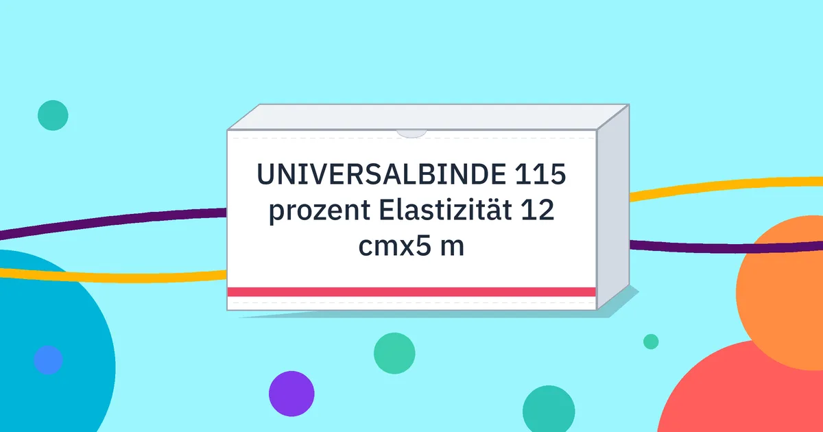 Symbolbild: Packung mit der Aufschrift UNIVERSALBINDE 115 prozent Elastizität 12 cmx5 m (PZN 08443323) – Verfügbarkeit und Bezug in Apotheken in Frankfurt am Main