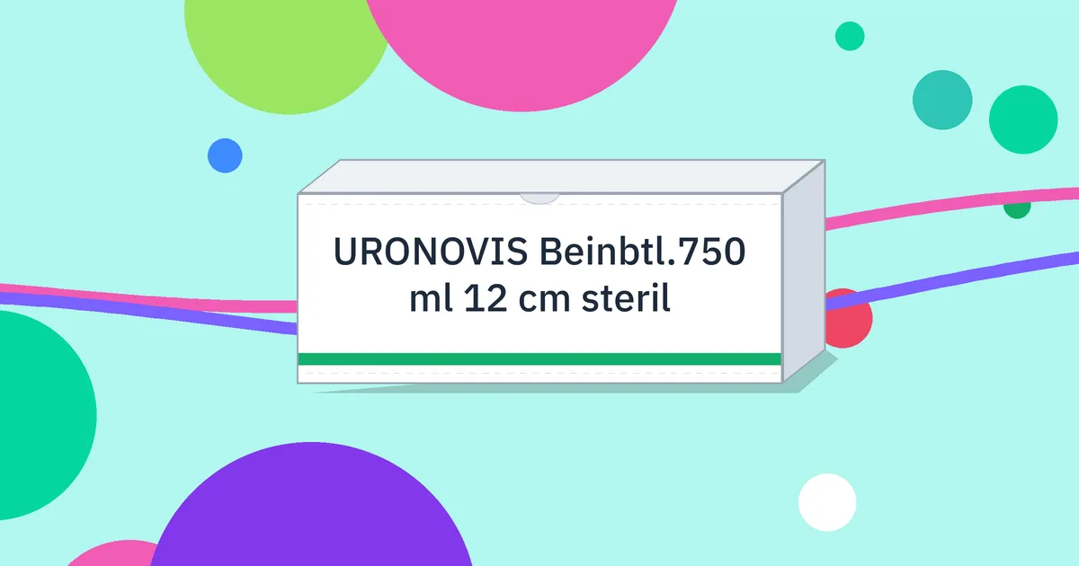 Symbolbild: Packung mit der Aufschrift URONOVIS Beinbtl.750 ml 12 cm steril (PZN 14373124) – Verfügbarkeit und Bezug in Apotheken in Frankfurt am Main