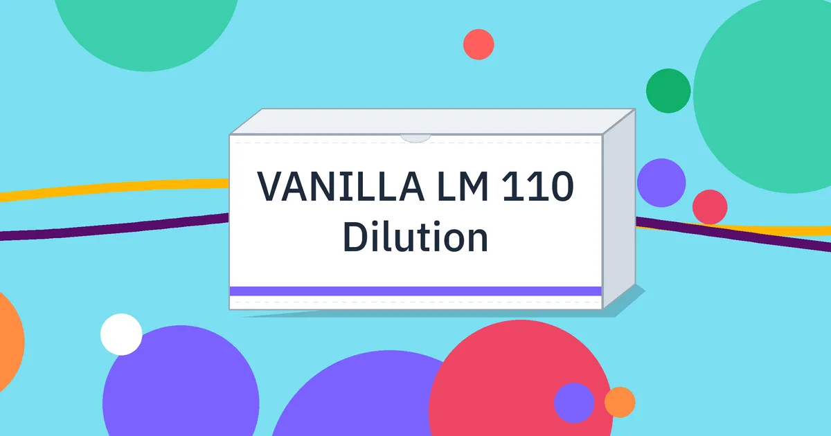 Symbolbild: Packung mit der Aufschrift VANILLA LM 110 Dilution (PZN 13264166) – Verfügbarkeit und Bezug in Apotheken in Frankfurt am Main