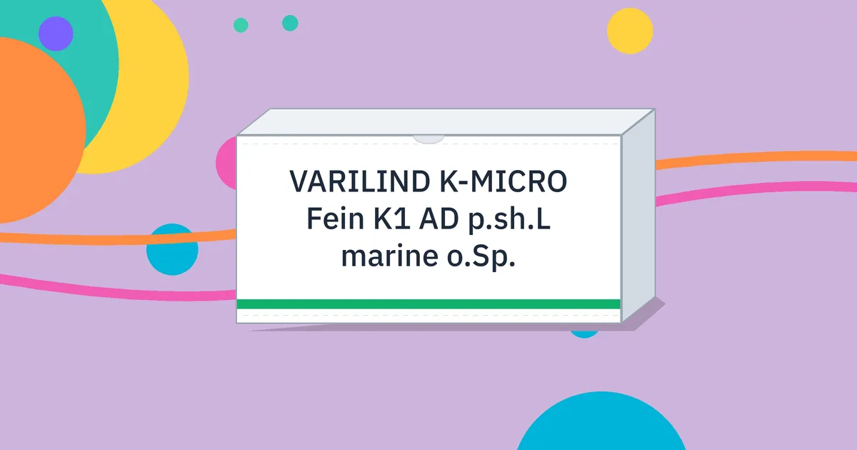 Symbolbild: Packung mit der Aufschrift VARILIND K-MICRO Fein K1 AD p.sh.L marine o.Sp. (PZN 20557650) – Verfügbarkeit und Bezug in Apotheken in Frankfurt am Main