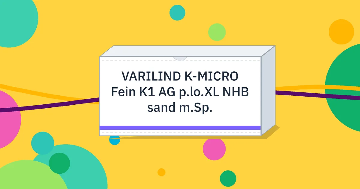 Symbolbild: Packung mit der Aufschrift VARILIND K-MICRO Fein K1 AG p.lo.XL NHB sand m.Sp. (PZN 20554568) – Verfügbarkeit und Bezug in Apotheken in Frankfurt am Main