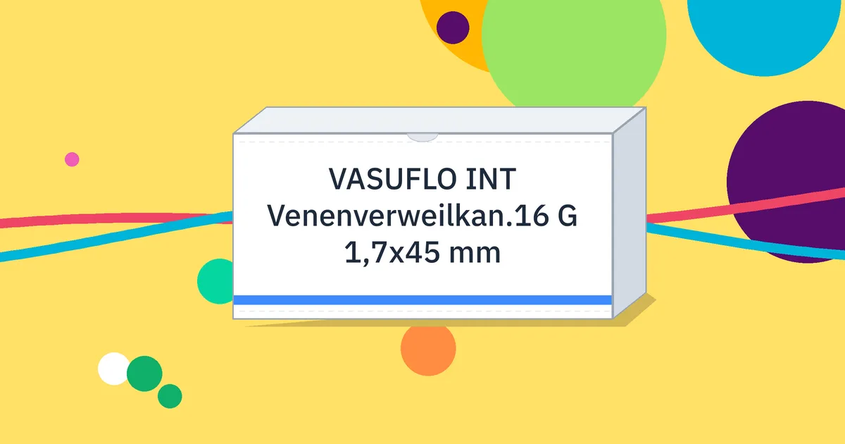 Symbolbild: Packung mit der Aufschrift VASUFLO INT Venenverweilkan.16 G 1,7x45 mm (PZN 00270142) – Verfügbarkeit und Bezug in Apotheken in Frankfurt am Main