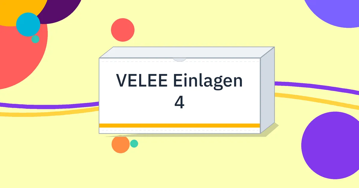 Symbolbild: Packung mit der Aufschrift VELEE Einlagen 4 (PZN 20578729) – Verfügbarkeit und Bezug in Apotheken in Frankfurt am Main