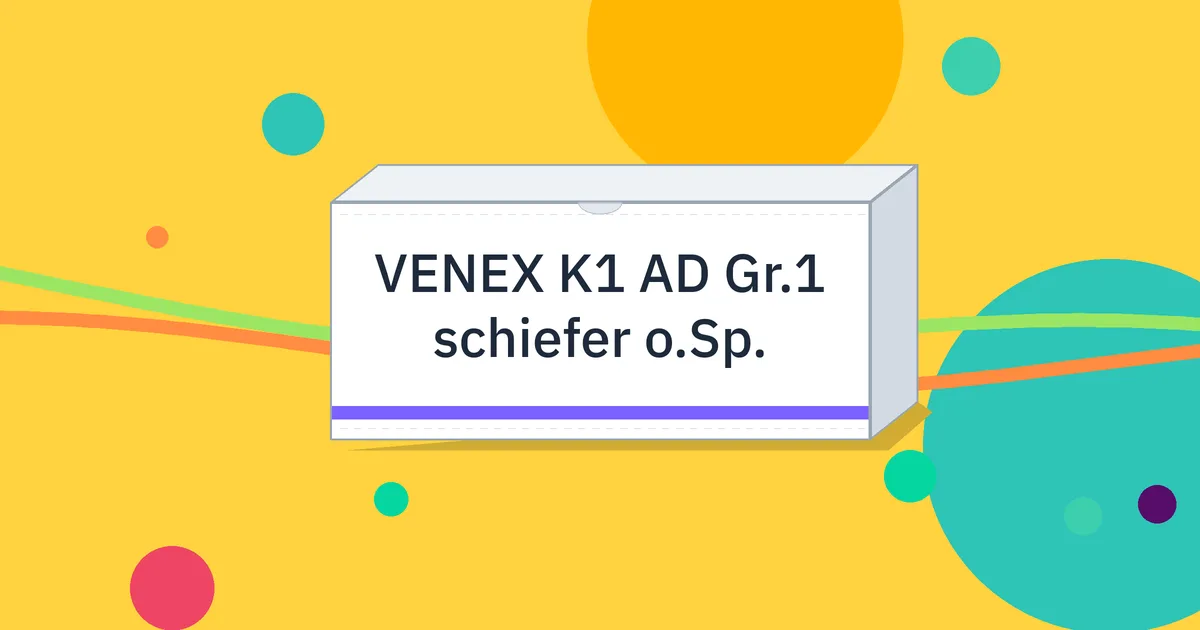Symbolbild: Packung mit der Aufschrift VENEX K1 AD Gr.1 schiefer o.Sp. (PZN 03185879) – Verfügbarkeit und Bezug in Apotheken in Frankfurt am Main