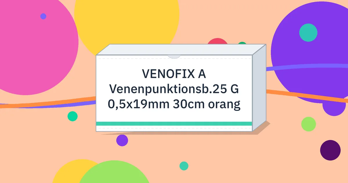 Symbolbild: Packung mit der Aufschrift VENOFIX A Venenpunktionsb.25 G 0,5x19mm 30cm orang (PZN 17935284) – Verfügbarkeit und Bezug in Apotheken in Frankfurt am Main
