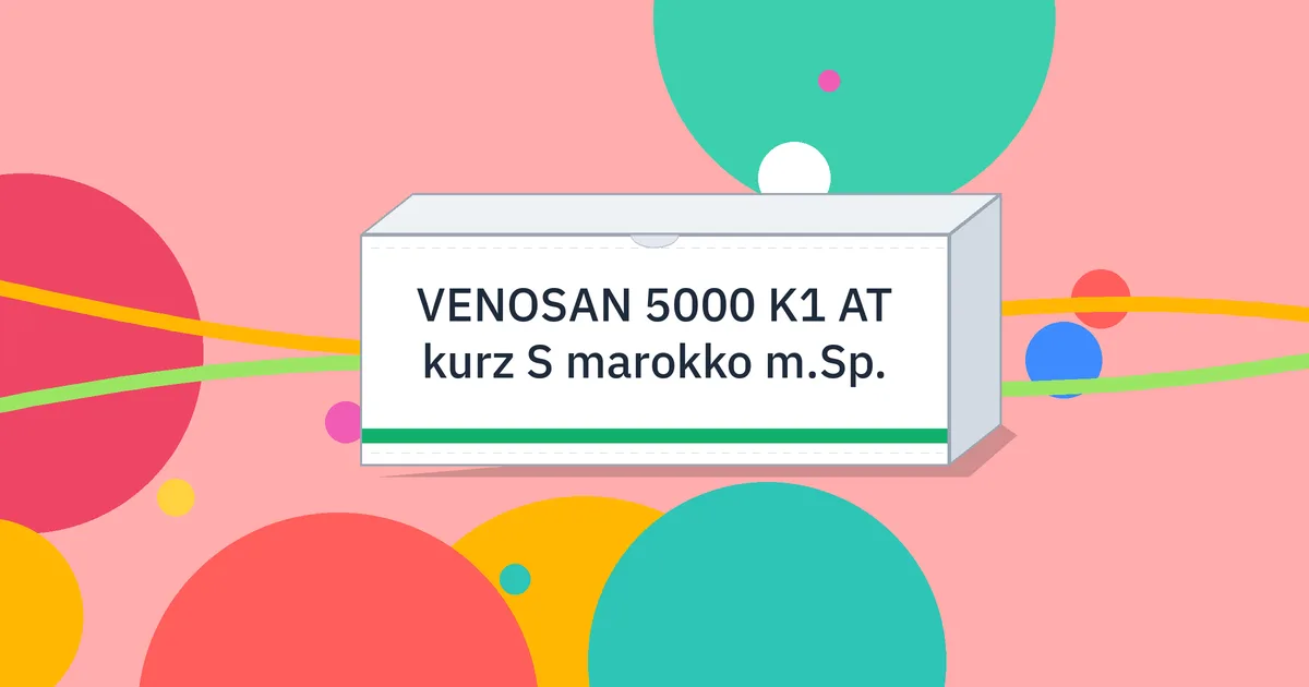 Symbolbild: Packung mit der Aufschrift VENOSAN 5000 K1 AT kurz S marokko m.Sp. (PZN 14431270) – Verfügbarkeit und Bezug in Apotheken in Frankfurt am Main