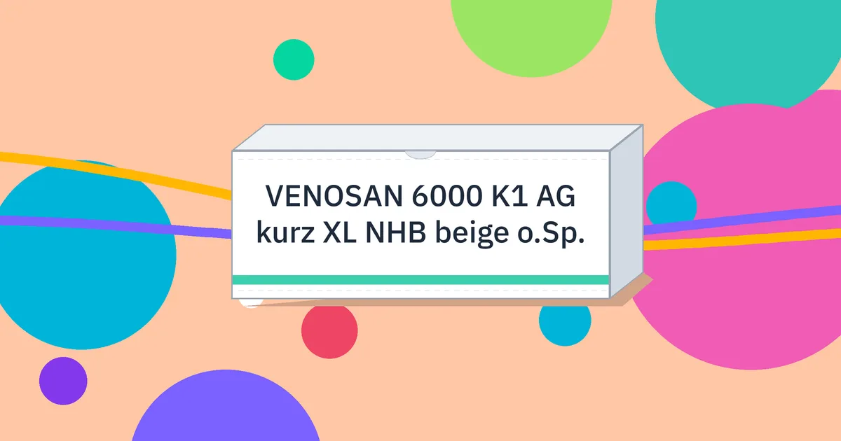 Symbolbild: Packung mit der Aufschrift VENOSAN 6000 K1 AG kurz XL NHB beige o.Sp. (PZN 17171527) – Verfügbarkeit und Bezug in Apotheken in Frankfurt am Main