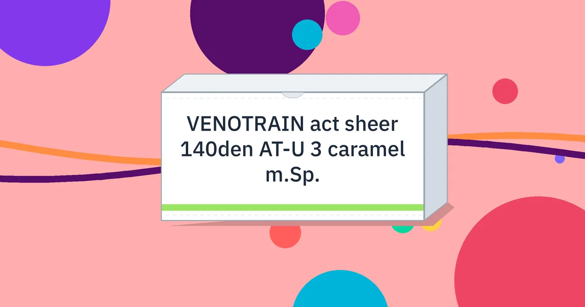 Symbolbild: Packung mit der Aufschrift VENOTRAIN act sheer 140den AT-U 3 caramel m.Sp. (PZN 16207482) – Verfügbarkeit und Bezug in Apotheken in Frankfurt am Main