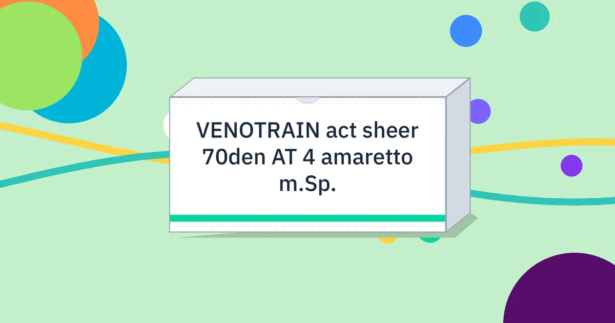 Symbolbild: Packung mit der Aufschrift VENOTRAIN act sheer 70den AT 4 amaretto m.Sp. (PZN 16206689) – Verfügbarkeit und Bezug in Apotheken in Frankfurt am Main