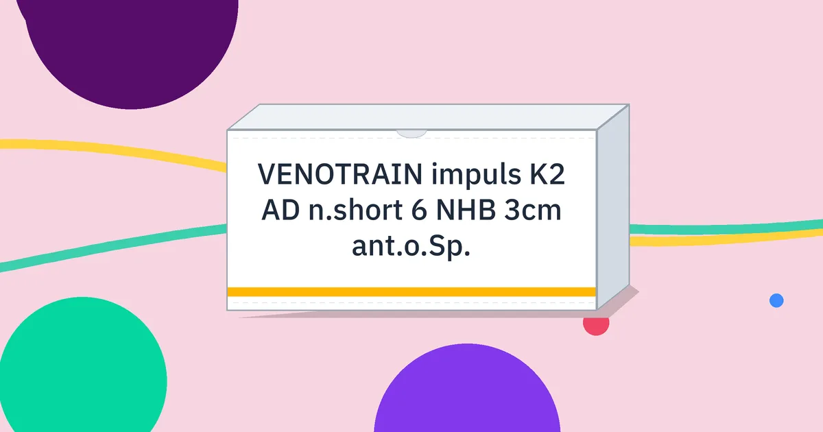 Symbolbild: Packung mit der Aufschrift VENOTRAIN impuls K2 AD n.short 6 NHB 3cm ant.o.Sp. (PZN 15224366) – Verfügbarkeit und Bezug in Apotheken in Frankfurt am Main